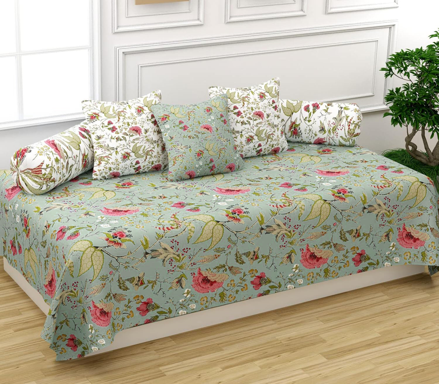 Cotton Printed 6 Pcs Diwan Set (Calicut Collection 100% Cotton & 200 T ...